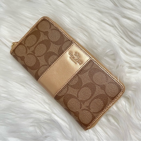 Coach | Bags | Coach Signature Coated Canvas Gold Colorblock Wallet ...